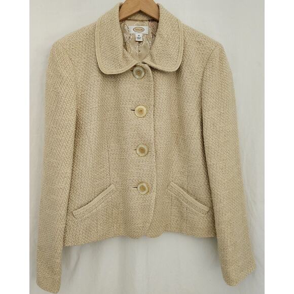 Talbots | Jackets & Coats | Talbots Woven Tweed Beige Size 6 Button ...